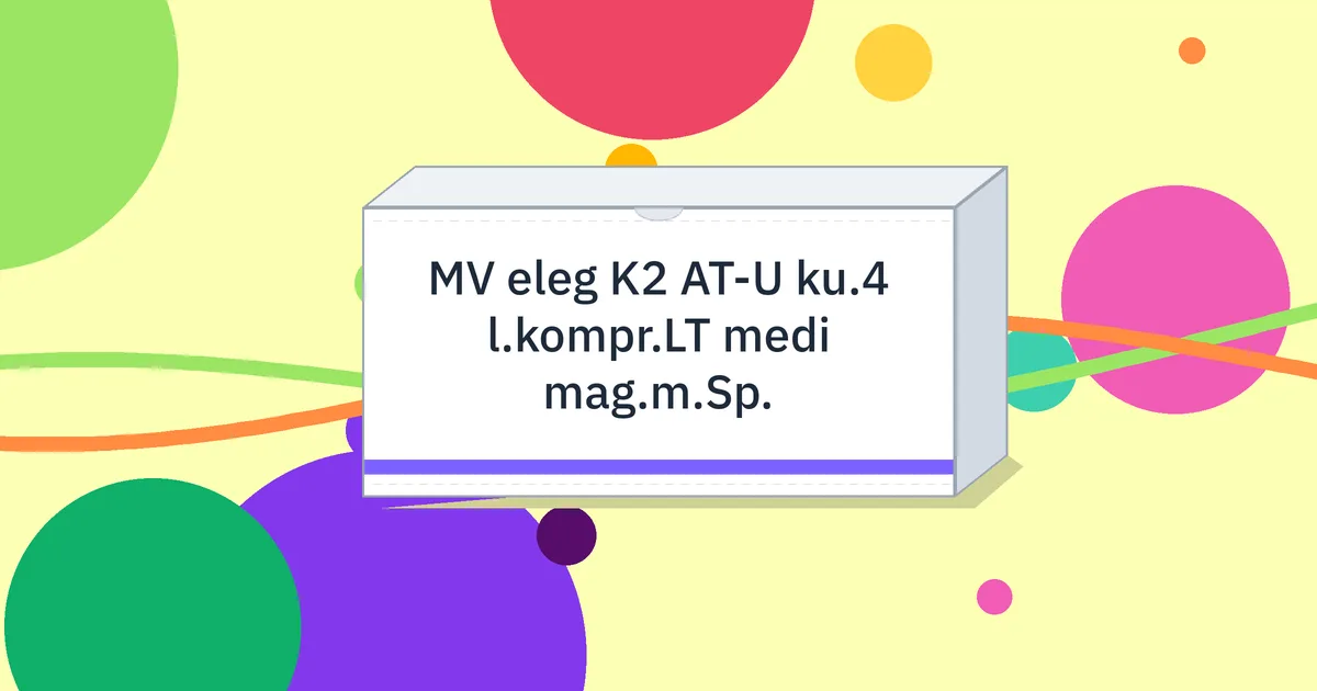 Symbolbild: Packung mit der Aufschrift MV eleg K2 AT-U ku.4 l.kompr.LT medi mag.m.Sp. (PZN 14627412) – Verfügbarkeit und Bezug in Apotheken in Frankfurt am Main