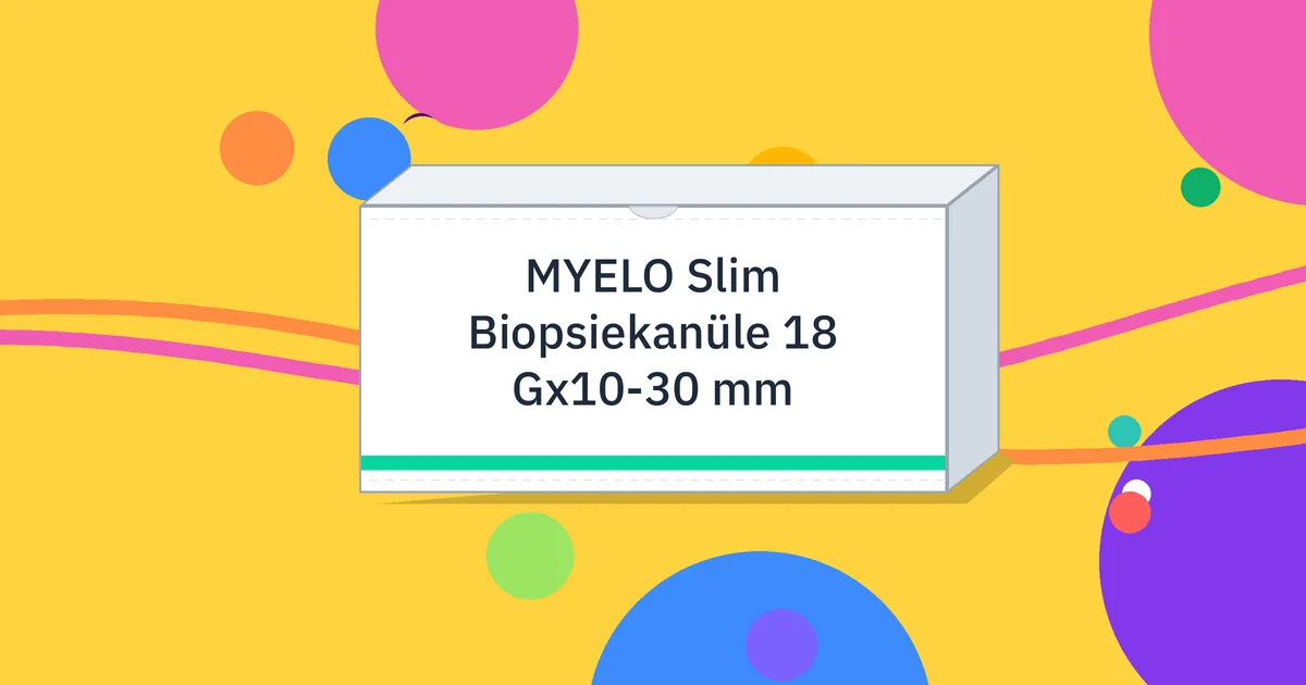 Symbolbild: Packung mit der Aufschrift MYELO Slim Biopsiekanüle 18 Gx10-30 mm (PZN 18794288) – Verfügbarkeit und Bezug in Apotheken in Frankfurt am Main