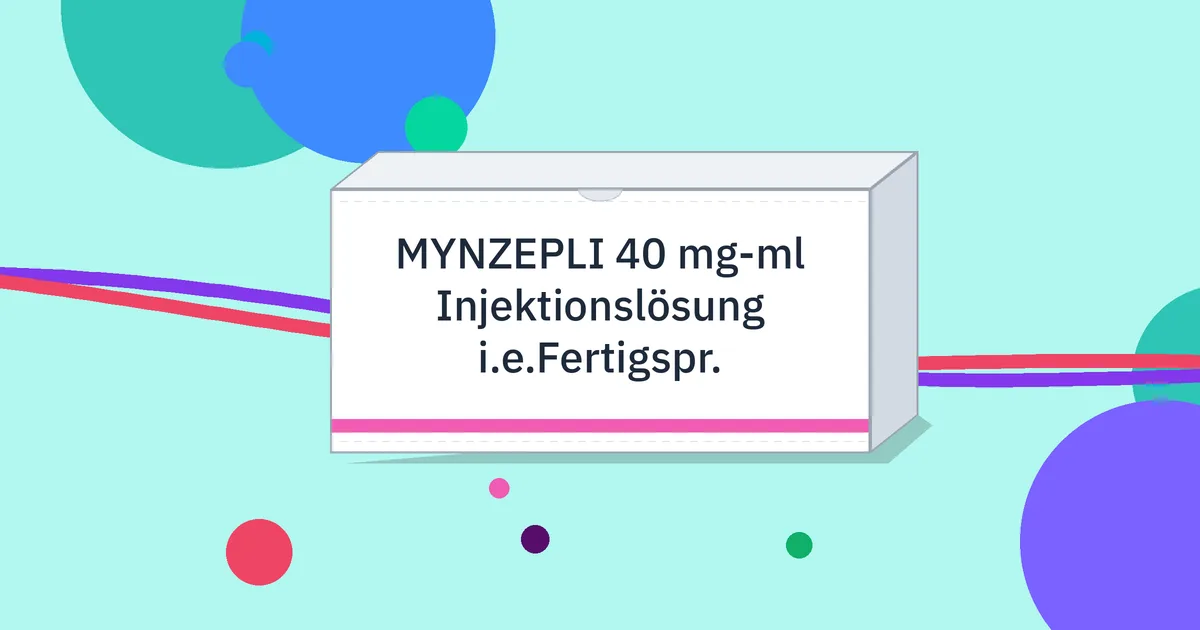 Symbolbild: Packung mit der Aufschrift MYNZEPLI 40 mg-ml Injektionslösung i.e.Fertigspr. (PZN 19963698) – Verfügbarkeit und Bezug in Apotheken in Frankfurt am Main