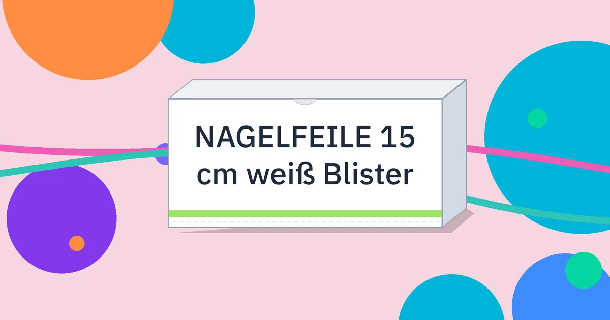 Symbolbild: Packung mit der Aufschrift NAGELFEILE 15 cm weiß Blister (PZN 10349850) – Verfügbarkeit und Bezug in Apotheken in Frankfurt am Main