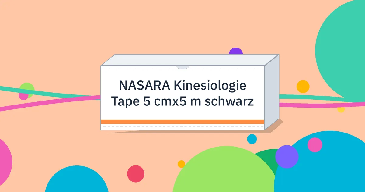 Symbolbild: Packung mit der Aufschrift NASARA Kinesiologie Tape 5 cmx5 m schwarz (PZN 09288770) – Verfügbarkeit und Bezug in Apotheken in Frankfurt am Main
