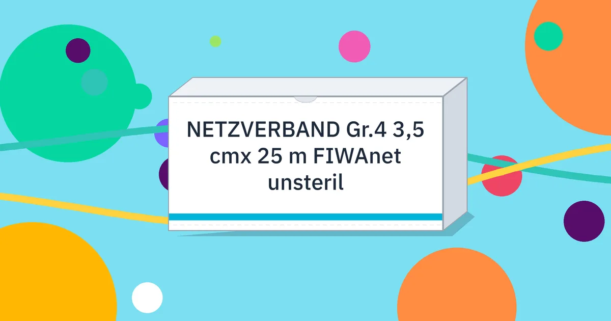 Symbolbild: Packung mit der Aufschrift NETZVERBAND Gr.4 3,5 cmx 25 m FIWAnet unsteril (PZN 08822380) – Verfügbarkeit und Bezug in Apotheken in Frankfurt am Main