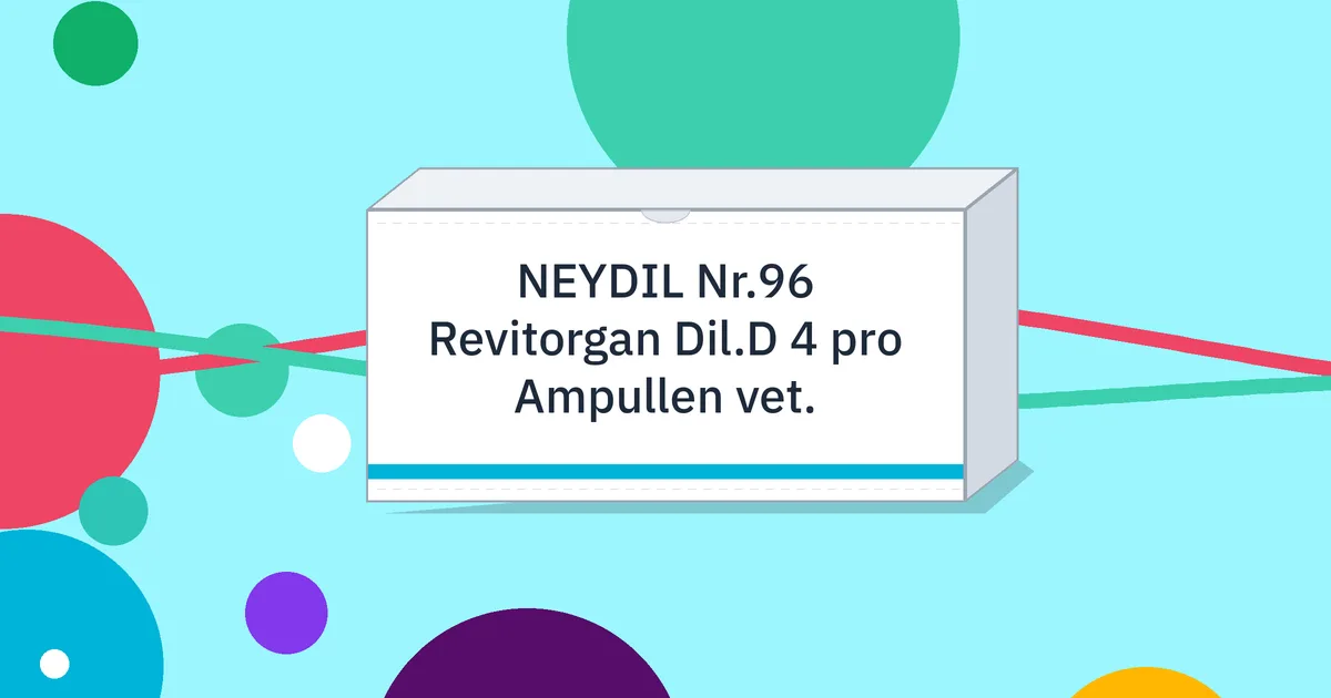 Symbolbild: Packung mit der Aufschrift NEYDIL Nr.96 Revitorgan Dil.D 4 pro Ampullen vet. (PZN 06488066) – Verfügbarkeit und Bezug in Apotheken in Frankfurt am Main