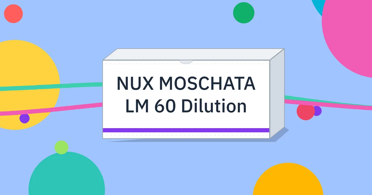 Symbolbild: Packung mit der Aufschrift NUX MOSCHATA LM 60 Dilution (PZN 12970212) – Verfügbarkeit und Bezug in Apotheken in Frankfurt am Main