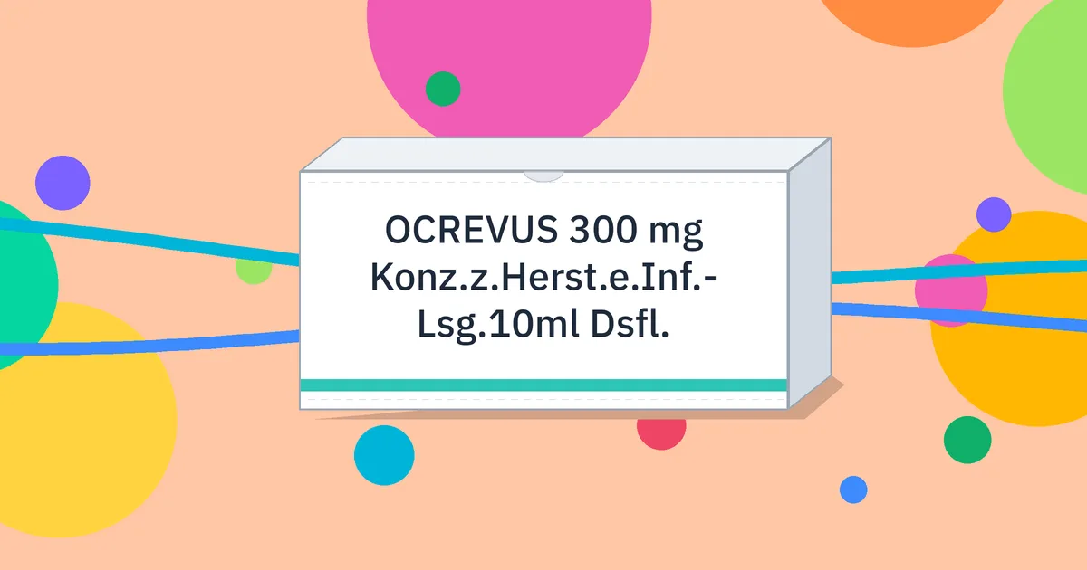 Symbolbild: Packung mit der Aufschrift OCREVUS 300 mg Konz.z.Herst.e.Inf.-Lsg.10ml Dsfl. (PZN 15744002) – Verfügbarkeit und Bezug in Apotheken in Frankfurt am Main
