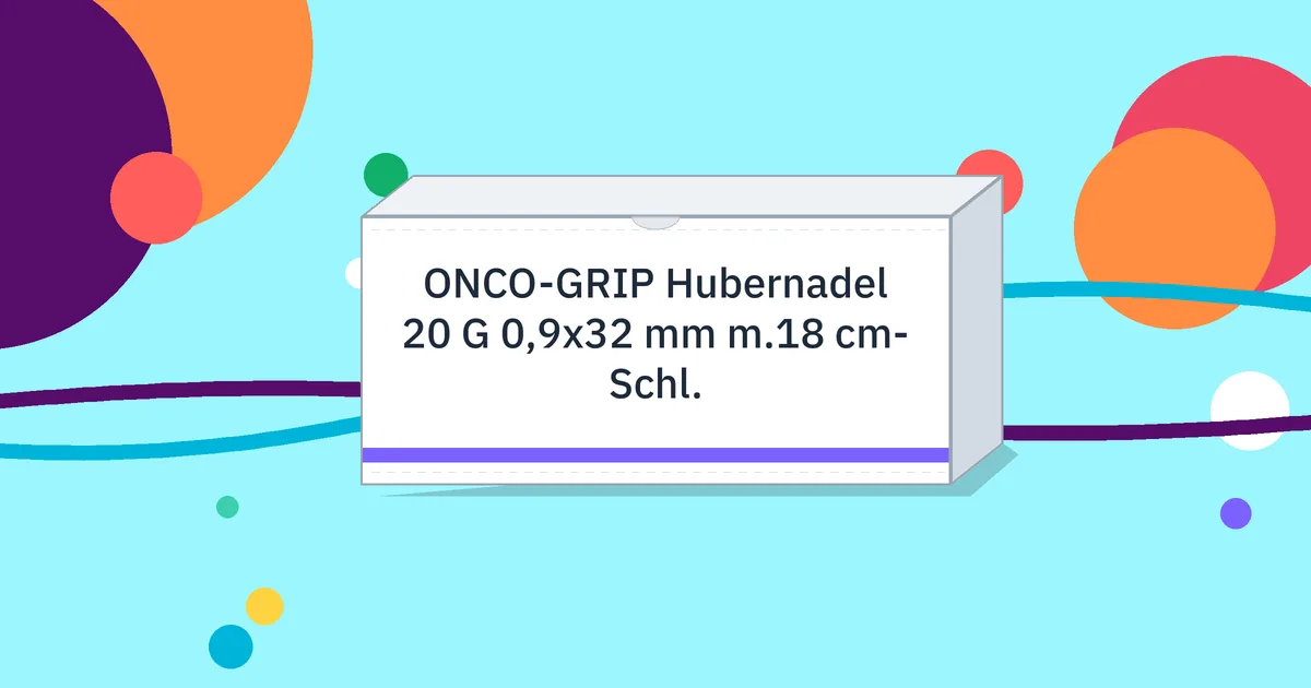 Symbolbild: Packung mit der Aufschrift ONCO-GRIP Hubernadel 20 G 0,9x32 mm m.18 cm-Schl. (PZN 05141395) – Verfügbarkeit und Bezug in Apotheken in Frankfurt am Main