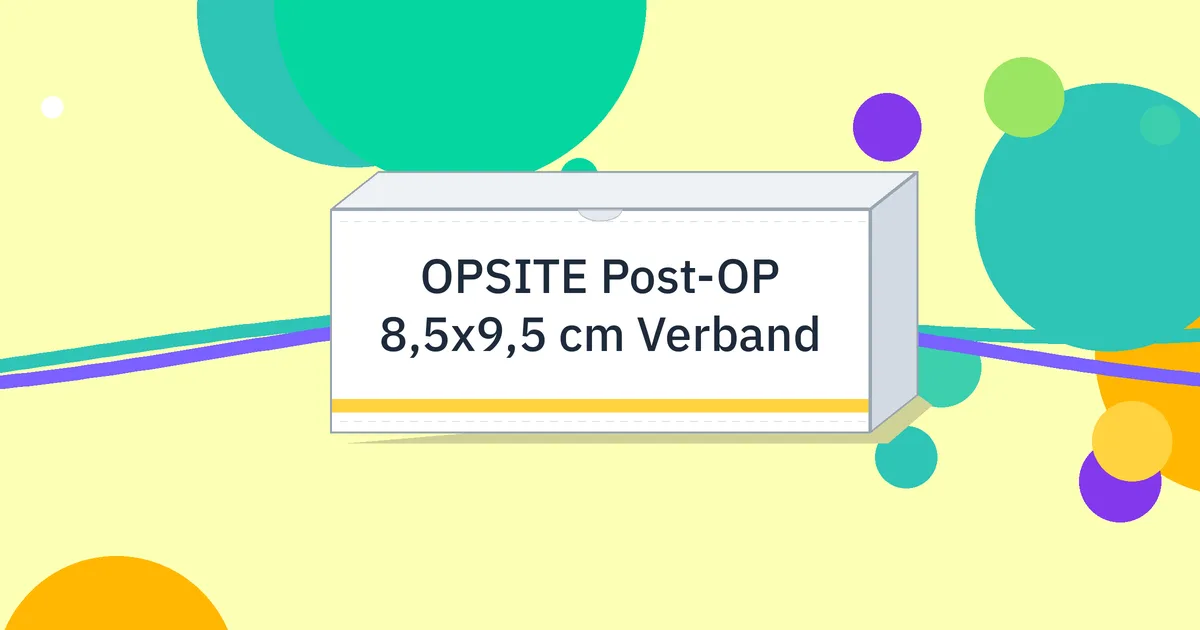 Symbolbild: Packung mit der Aufschrift OPSITE Post-OP 8,5x9,5 cm Verband (PZN 11184629) – Verfügbarkeit und Bezug in Apotheken in Frankfurt am Main