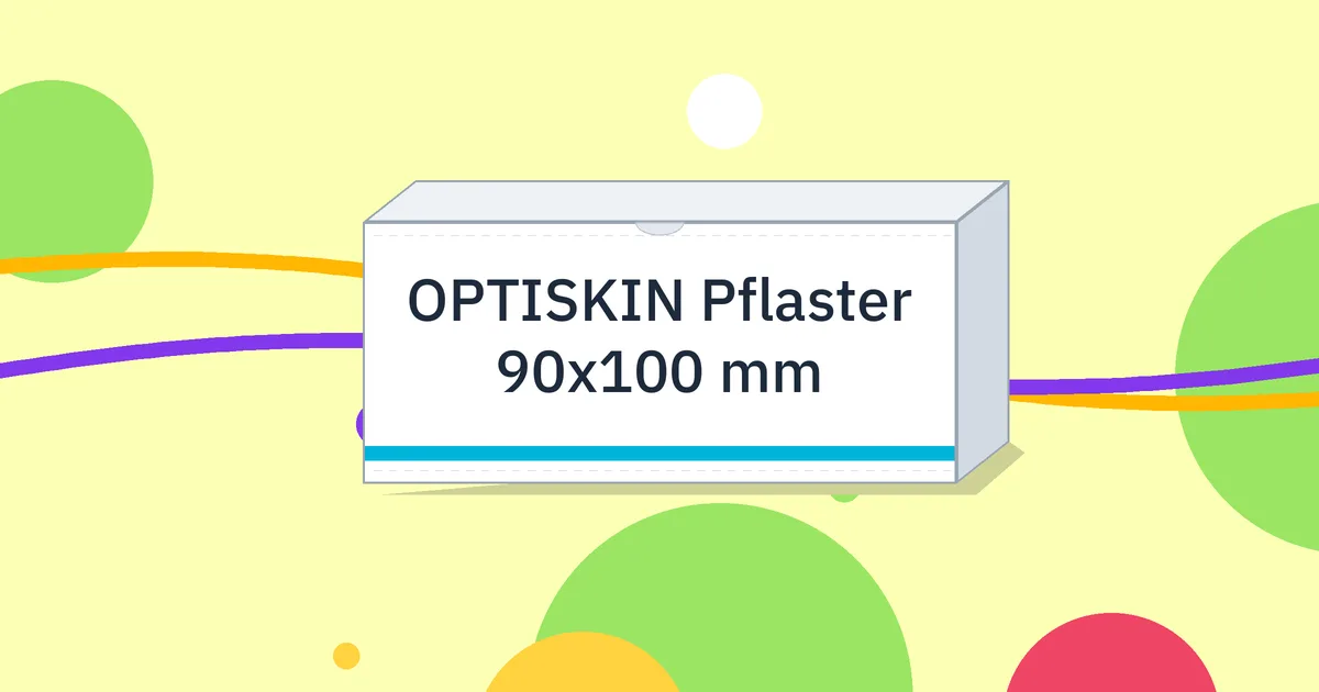 Symbolbild: Packung mit der Aufschrift OPTISKIN Pflaster 90x100 mm (PZN 00663108) – Verfügbarkeit und Bezug in Apotheken in Frankfurt am Main