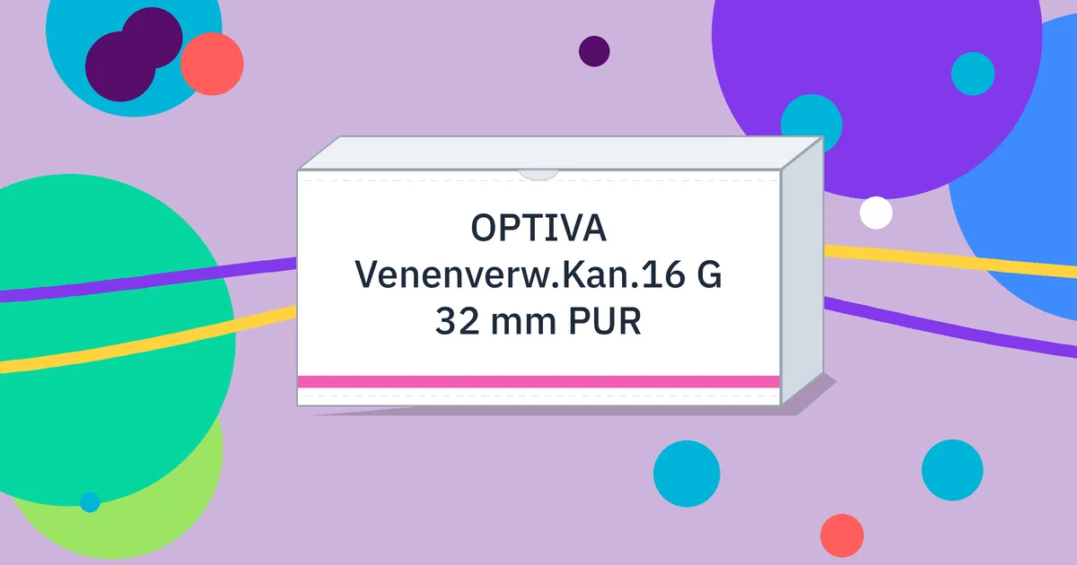 Symbolbild: Packung mit der Aufschrift OPTIVA Venenverw.Kan.16 G 32 mm PUR (PZN 09106757) – Verfügbarkeit und Bezug in Apotheken in Frankfurt am Main