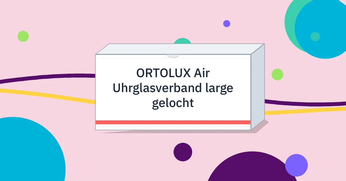 Symbolbild: Packung mit der Aufschrift ORTOLUX Air Uhrglasverband large gelocht (PZN 02246277) – Verfügbarkeit und Bezug in Apotheken in Frankfurt am Main