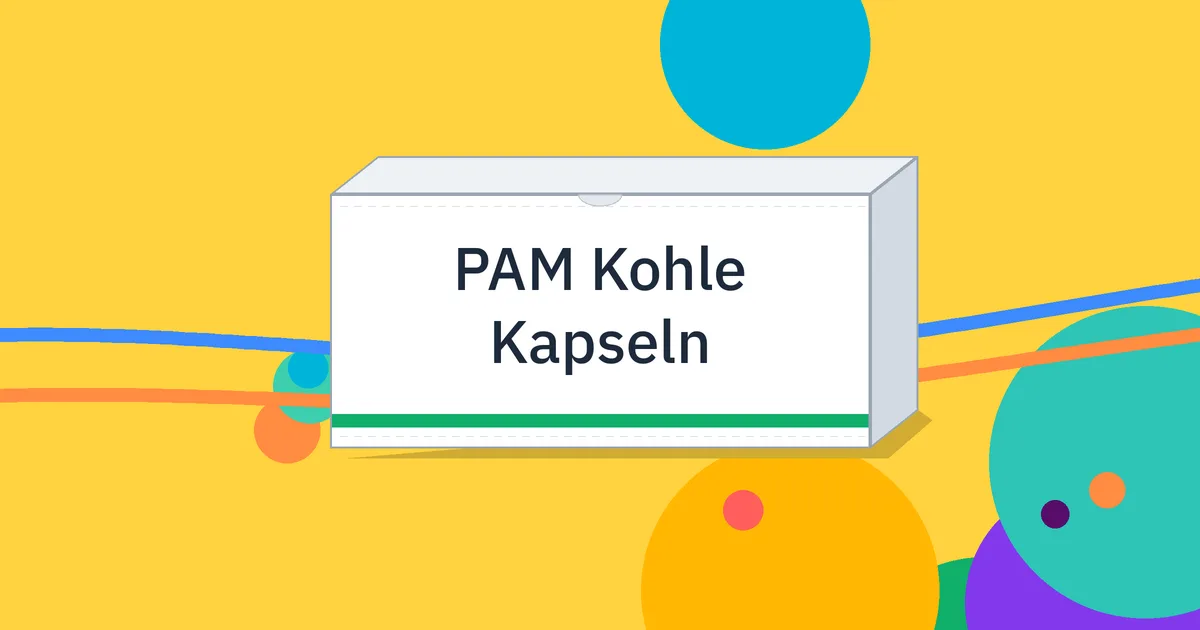 Symbolbild: Packung mit der Aufschrift PAM Kohle Kapseln (PZN 20299716) – Verfügbarkeit und Bezug in Apotheken in Frankfurt am Main