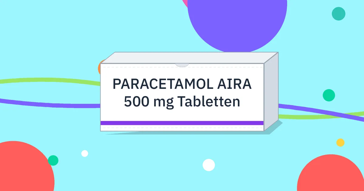 Symbolbild: Packung mit der Aufschrift PARACETAMOL AIRA 500 mg Tabletten (PZN 19459801) – Verfügbarkeit und Bezug in Apotheken in Frankfurt am Main