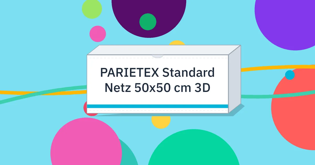Symbolbild: Packung mit der Aufschrift PARIETEX Standard Netz 50x50 cm 3D (PZN 00431088) – Verfügbarkeit und Bezug in Apotheken in Frankfurt am Main