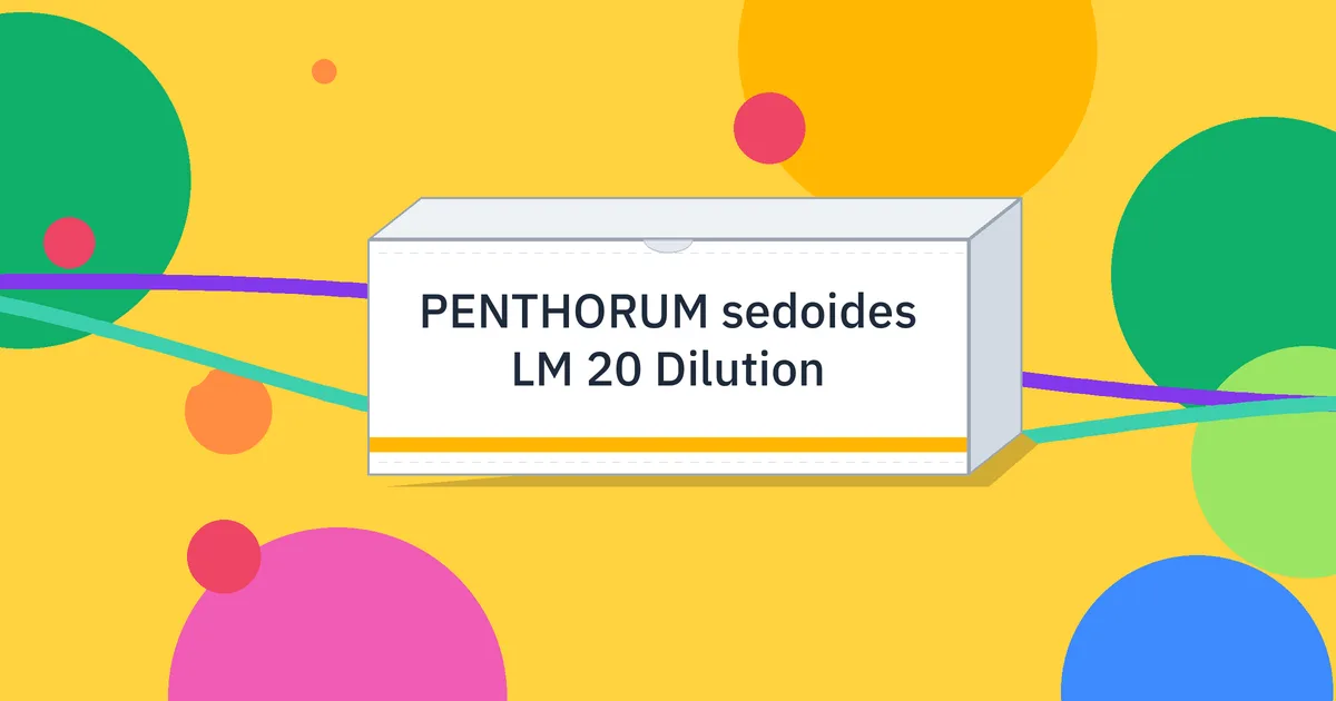 Symbolbild: Packung mit der Aufschrift PENTHORUM sedoides LM 20 Dilution (PZN 13634746) – Verfügbarkeit und Bezug in Apotheken in Frankfurt am Main