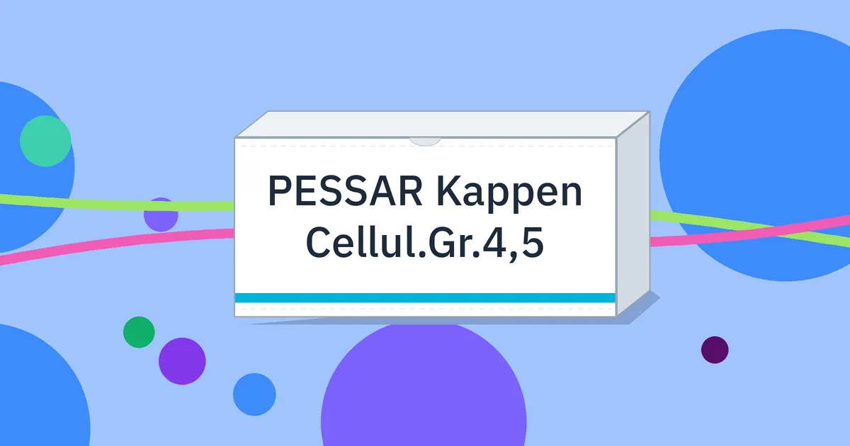 Symbolbild: Packung mit der Aufschrift PESSAR Kappen Cellul.Gr.4,5 (PZN 01967566) – Verfügbarkeit und Bezug in Apotheken in Frankfurt am Main