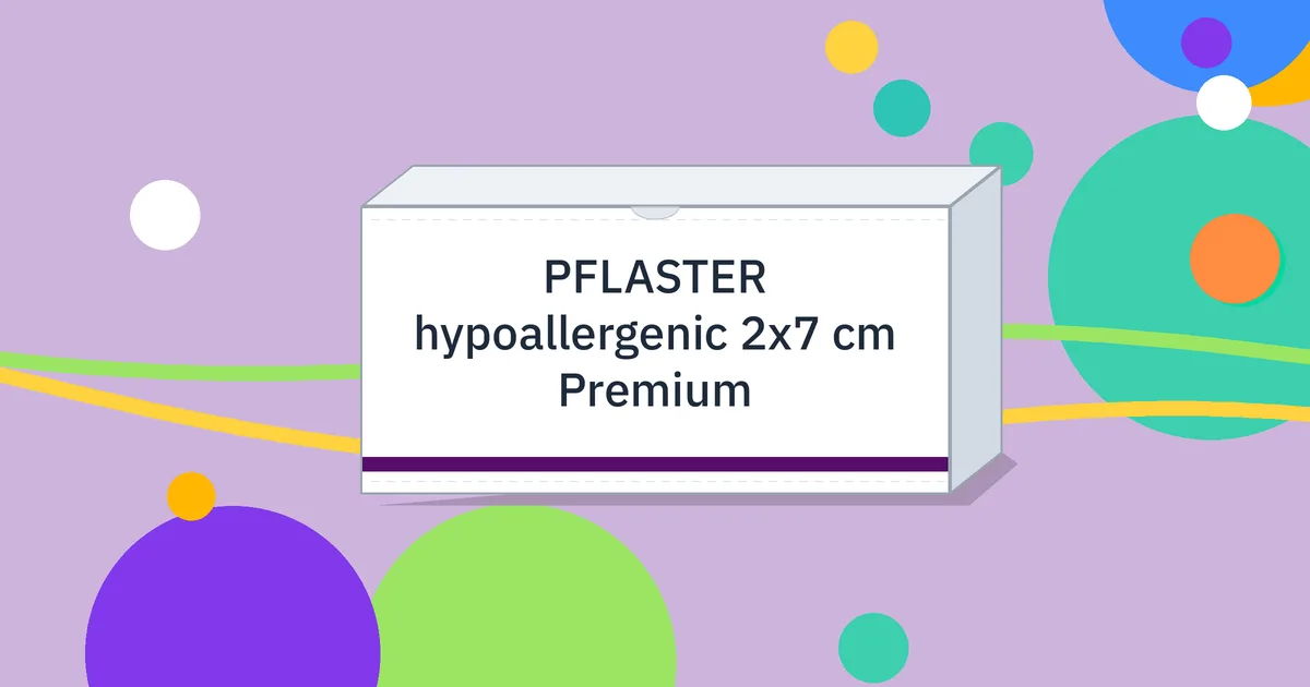 Symbolbild: Packung mit der Aufschrift PFLASTER hypoallergenic 2x7 cm Premium (PZN 13973046) – Verfügbarkeit und Bezug in Apotheken in Frankfurt am Main