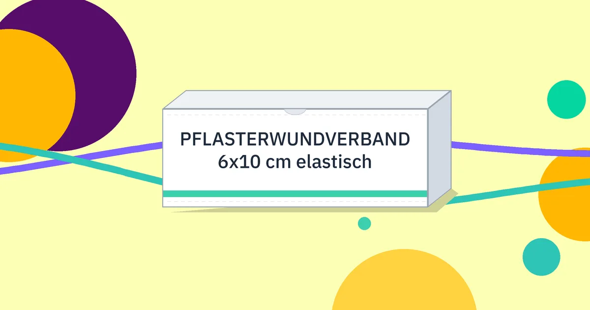 Symbolbild: Packung mit der Aufschrift PFLASTERWUNDVERBAND 6x10 cm elastisch (PZN 07624086) – Verfügbarkeit und Bezug in Apotheken in Frankfurt am Main