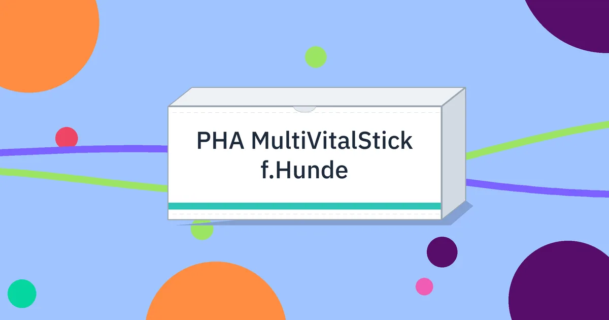 Symbolbild: Packung mit der Aufschrift PHA MultiVitalStick f.Hunde (PZN 12358853) – Verfügbarkeit und Bezug in Apotheken in Frankfurt am Main