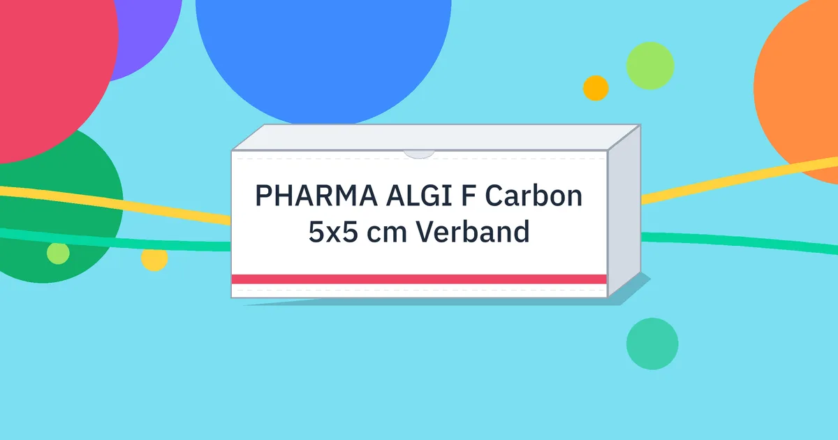 Symbolbild: Packung mit der Aufschrift PHARMA ALGI F Carbon 5x5 cm Verband (PZN 17468090) – Verfügbarkeit und Bezug in Apotheken in Frankfurt am Main