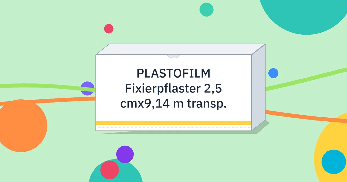 Symbolbild: Packung mit der Aufschrift PLASTOFILM Fixierpflaster 2,5 cmx9,14 m transp. (PZN 03754478) – Verfügbarkeit und Bezug in Apotheken in Frankfurt am Main