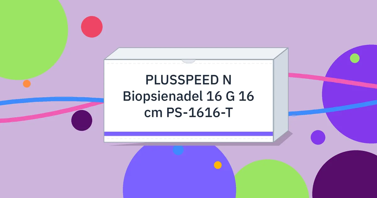 Symbolbild: Packung mit der Aufschrift PLUSSPEED N Biopsienadel 16 G 16 cm PS-1616-T (PZN 15632705) – Verfügbarkeit und Bezug in Apotheken in Frankfurt am Main