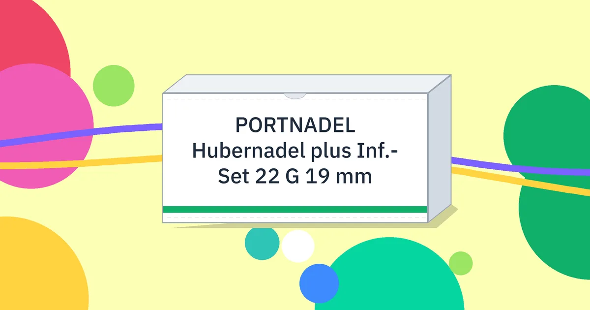 Symbolbild: Packung mit der Aufschrift PORTNADEL Hubernadel plus Inf.-Set 22 G 19 mm (PZN 02706922) – Verfügbarkeit und Bezug in Apotheken in Frankfurt am Main