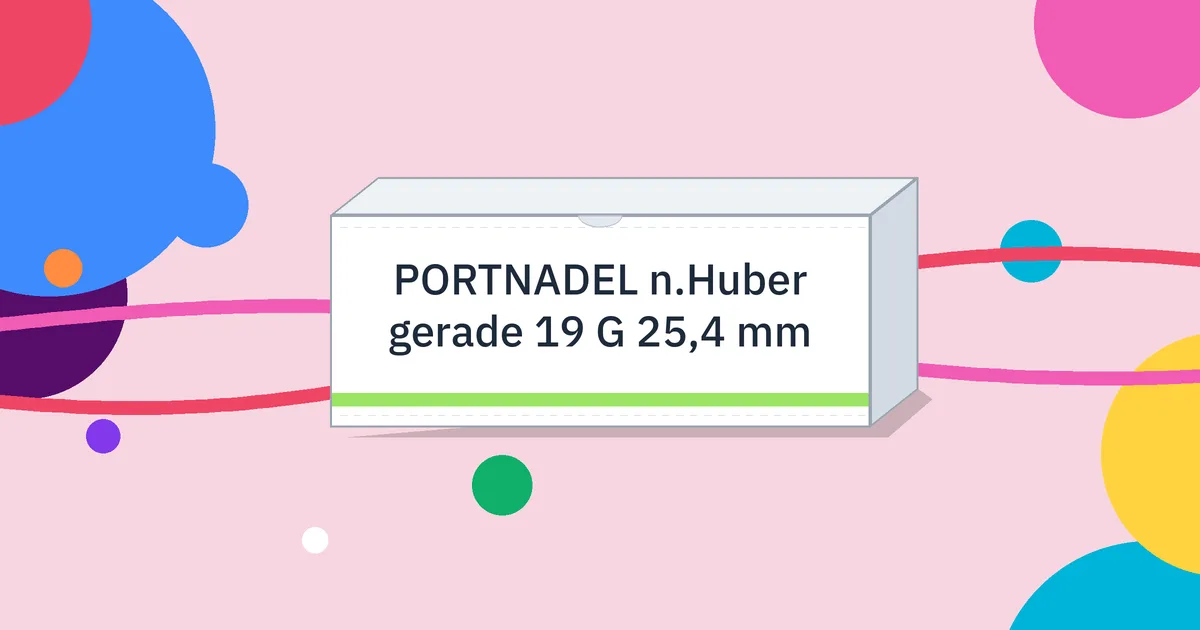 Symbolbild: Packung mit der Aufschrift PORTNADEL n.Huber gerade 19 G 25,4 mm (PZN 00435548) – Verfügbarkeit und Bezug in Apotheken in Frankfurt am Main
