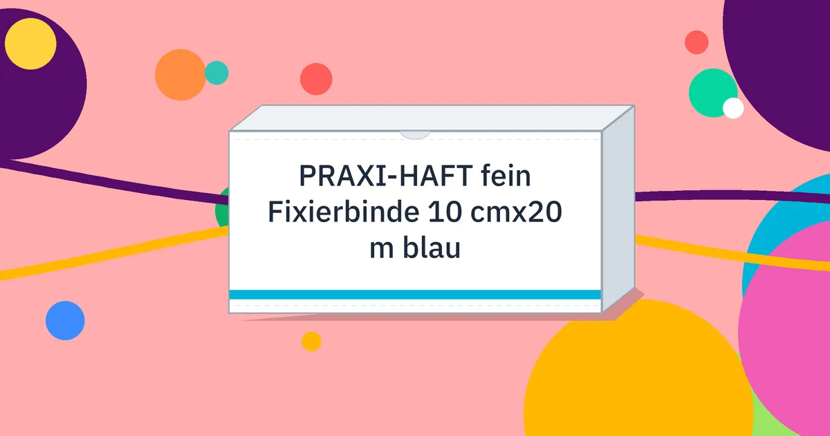 Symbolbild: Packung mit der Aufschrift PRAXI-HAFT fein Fixierbinde 10 cmx20 m blau (PZN 12826053) – Verfügbarkeit und Bezug in Apotheken in Frankfurt am Main