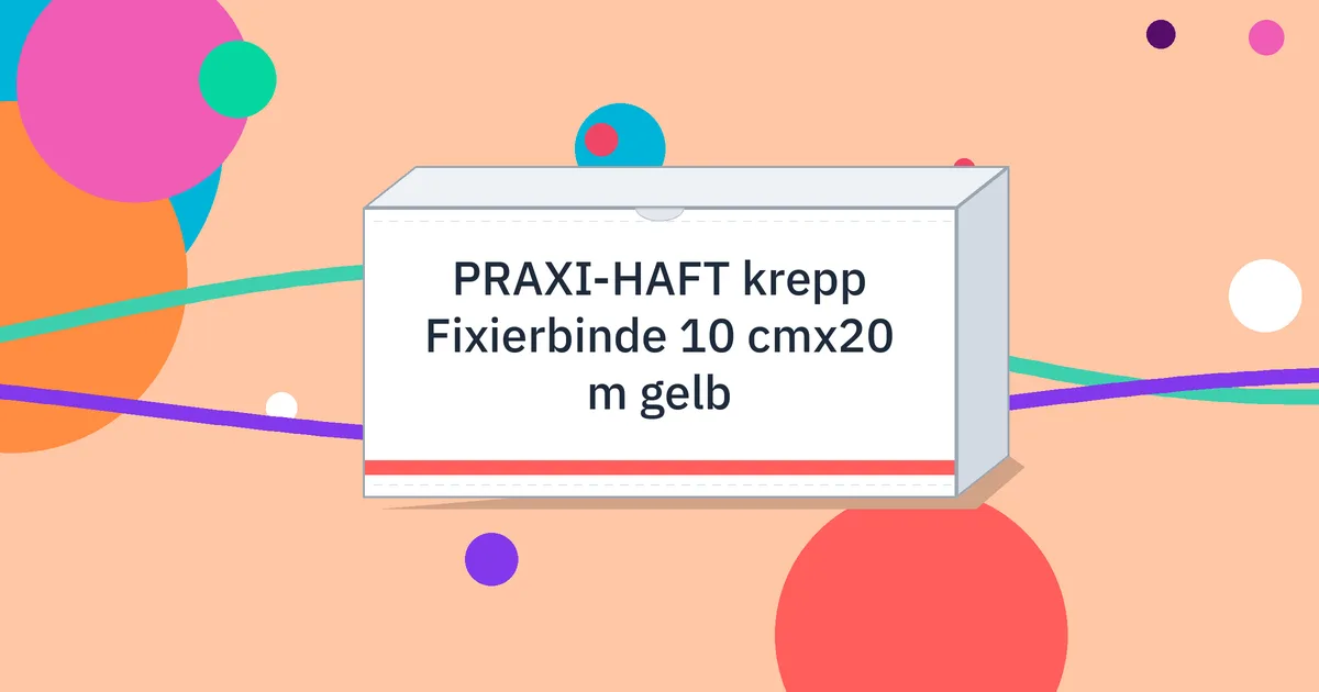 Symbolbild: Packung mit der Aufschrift PRAXI-HAFT krepp Fixierbinde 10 cmx20 m gelb (PZN 12826314) – Verfügbarkeit und Bezug in Apotheken in Frankfurt am Main