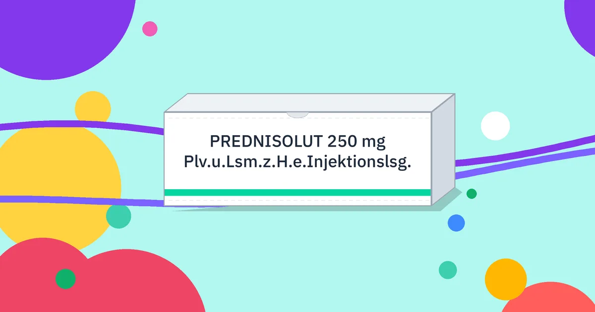 Symbolbild: Packung mit der Aufschrift PREDNISOLUT 250 mg Plv.u.Lsm.z.H.e.Injektionslsg. (PZN 00503439) – Verfügbarkeit und Bezug in Apotheken in Frankfurt am Main