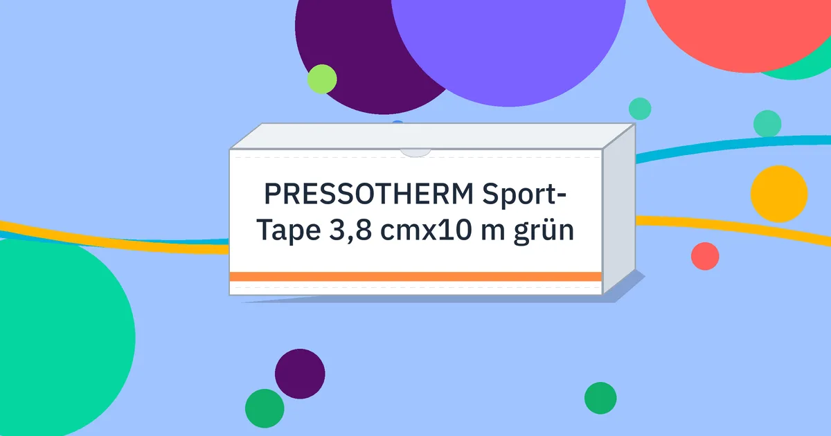 Symbolbild: Packung mit der Aufschrift PRESSOTHERM Sport-Tape 3,8 cmx10 m grün (PZN 02002345) – Verfügbarkeit und Bezug in Apotheken in Frankfurt am Main