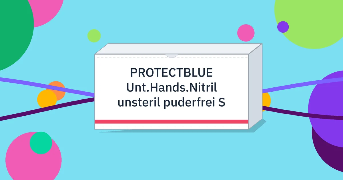 Symbolbild: Packung mit der Aufschrift PROTECTBLUE Unt.Hands.Nitril unsteril puderfrei S (PZN 19108562) – Verfügbarkeit und Bezug in Apotheken in Frankfurt am Main