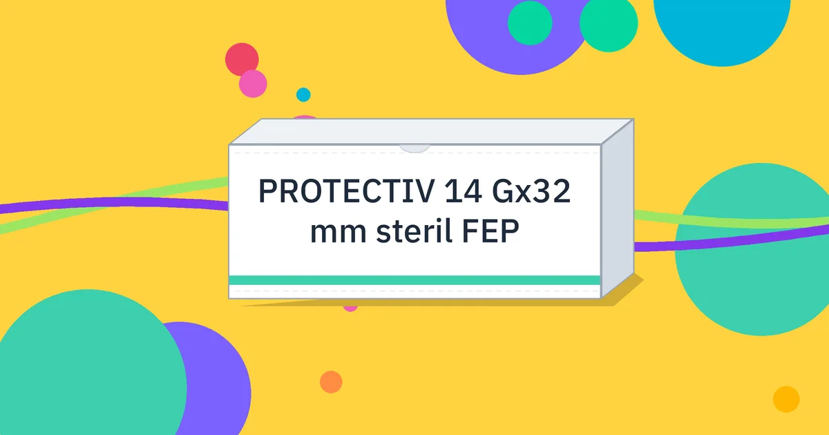 Symbolbild: Packung mit der Aufschrift PROTECTIV 14 Gx32 mm steril FEP (PZN 06447179) – Verfügbarkeit und Bezug in Apotheken in Frankfurt am Main