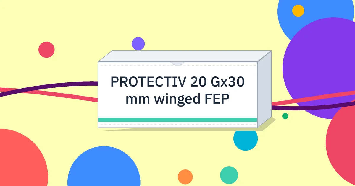 Symbolbild: Packung mit der Aufschrift PROTECTIV 20 Gx30 mm winged FEP (PZN 06447239) – Verfügbarkeit und Bezug in Apotheken in Frankfurt am Main