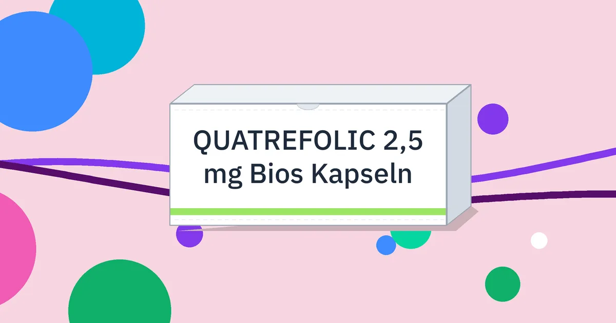 Symbolbild: Packung mit der Aufschrift QUATREFOLIC 2,5 mg Bios Kapseln (PZN 19099202) – Verfügbarkeit und Bezug in Apotheken in Frankfurt am Main