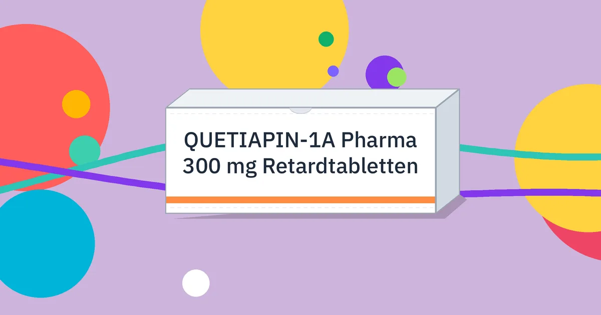 Symbolbild: Packung mit der Aufschrift QUETIAPIN-1A Pharma 300 mg Retardtabletten (PZN 09947161) – Verfügbarkeit und Bezug in Apotheken in Frankfurt am Main
