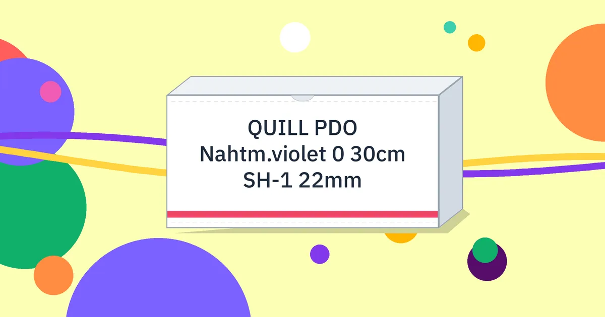 Symbolbild: Packung mit der Aufschrift QUILL PDO Nahtm.violet 0 30cm SH-1 22mm (PZN 17990001) – Verfügbarkeit und Bezug in Apotheken in Frankfurt am Main