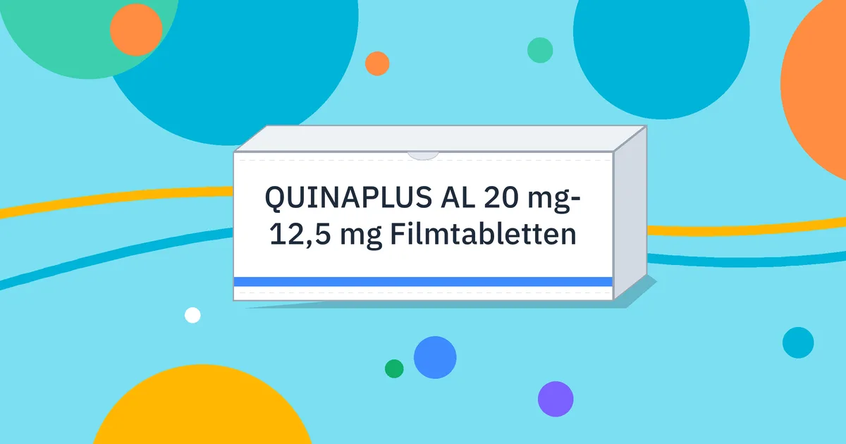 Symbolbild: Packung mit der Aufschrift QUINAPLUS AL 20 mg-12,5 mg Filmtabletten (PZN 00715035) – Verfügbarkeit und Bezug in Apotheken in Frankfurt am Main