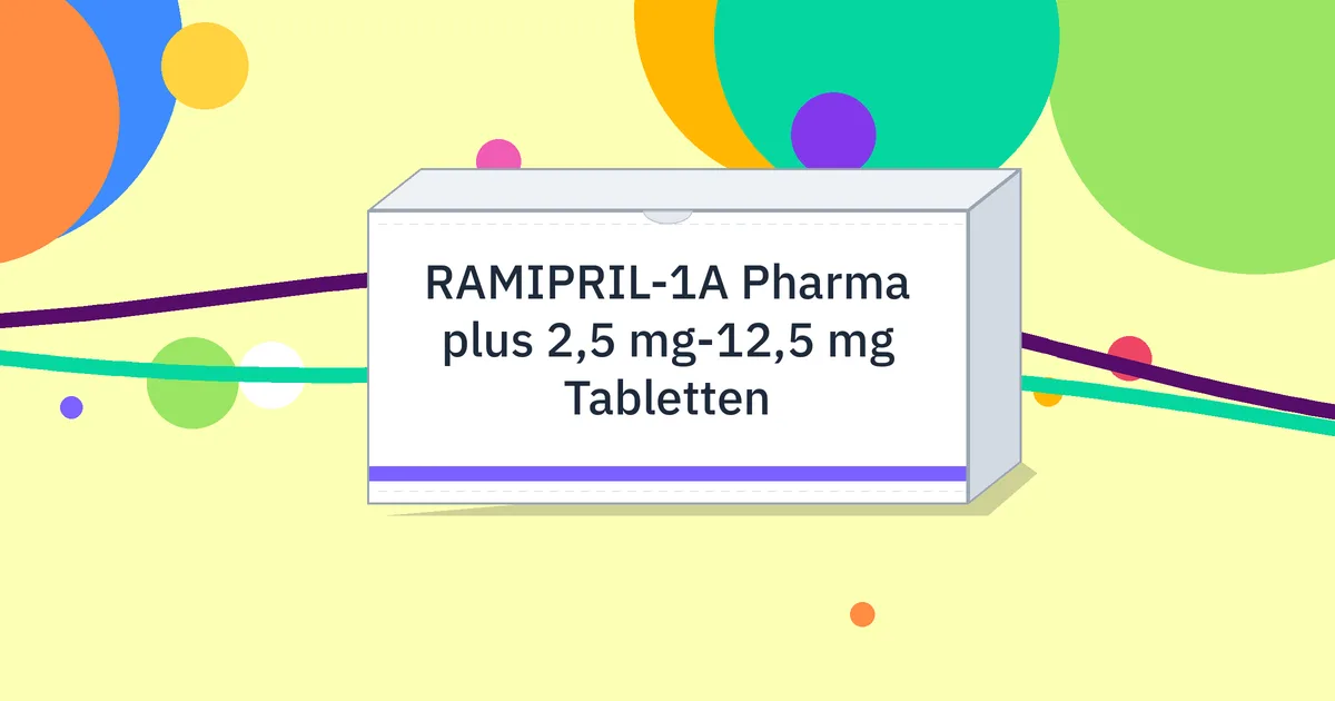 Symbolbild: Packung mit der Aufschrift RAMIPRIL-1A Pharma plus 2,5 mg-12,5 mg Tabletten (PZN 02889561) – Verfügbarkeit und Bezug in Apotheken in Frankfurt am Main