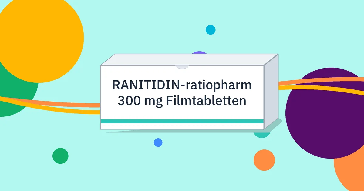 Symbolbild: Packung mit der Aufschrift RANITIDIN-ratiopharm 300 mg Filmtabletten (PZN 07156343) – Verfügbarkeit und Bezug in Apotheken in Frankfurt am Main