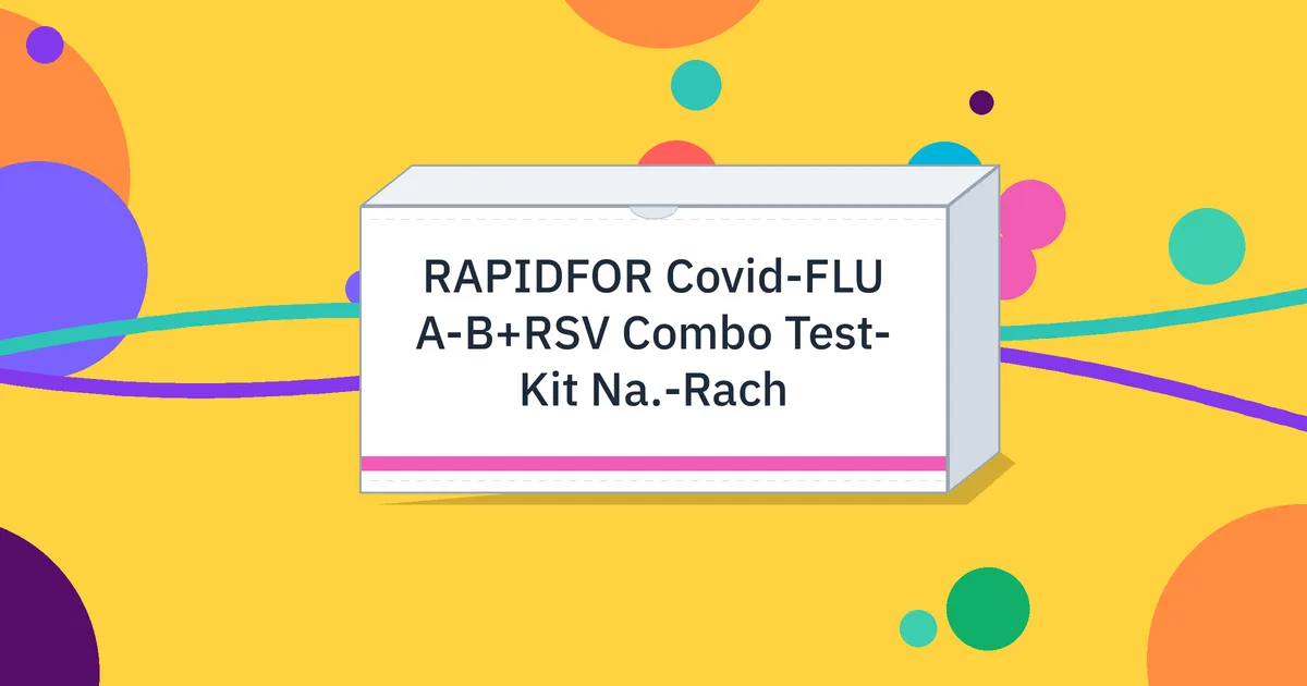 Symbolbild: Packung mit der Aufschrift RAPIDFOR Covid-FLU A-B+RSV Combo Test-Kit Na.-Rach (PZN 19137457) – Verfügbarkeit und Bezug in Apotheken in Frankfurt am Main