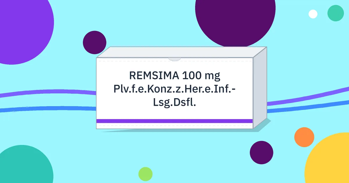Symbolbild: Packung mit der Aufschrift REMSIMA 100 mg Plv.f.e.Konz.z.Her.e.Inf.-Lsg.Dsfl. (PZN 11155964) – Verfügbarkeit und Bezug in Apotheken in Frankfurt am Main