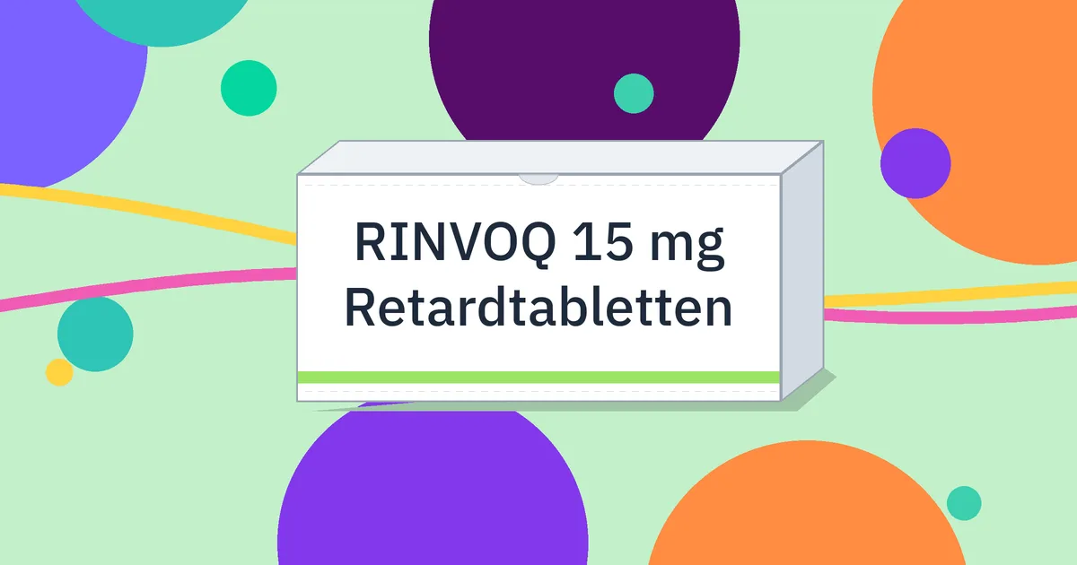 Symbolbild: Packung mit der Aufschrift RINVOQ 15 mg Retardtabletten (PZN 19633009) – Verfügbarkeit und Bezug in Apotheken in Frankfurt am Main