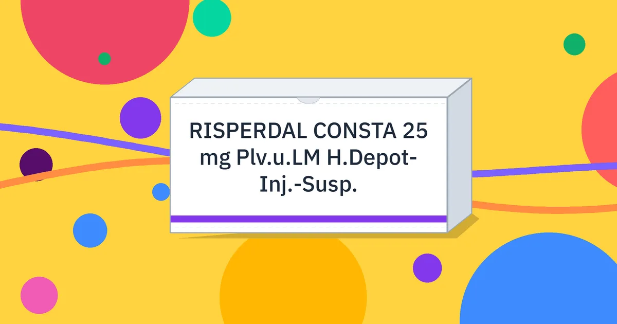 Symbolbild: Packung mit der Aufschrift RISPERDAL CONSTA 25 mg Plv.u.LM H.Depot-Inj.-Susp. (PZN 02650050) – Verfügbarkeit und Bezug in Apotheken in Frankfurt am Main