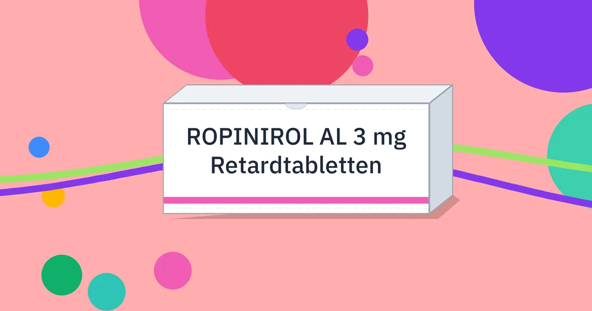 Symbolbild: Packung mit der Aufschrift ROPINIROL AL 3 mg Retardtabletten (PZN 09736949) – Verfügbarkeit und Bezug in Apotheken in Frankfurt am Main