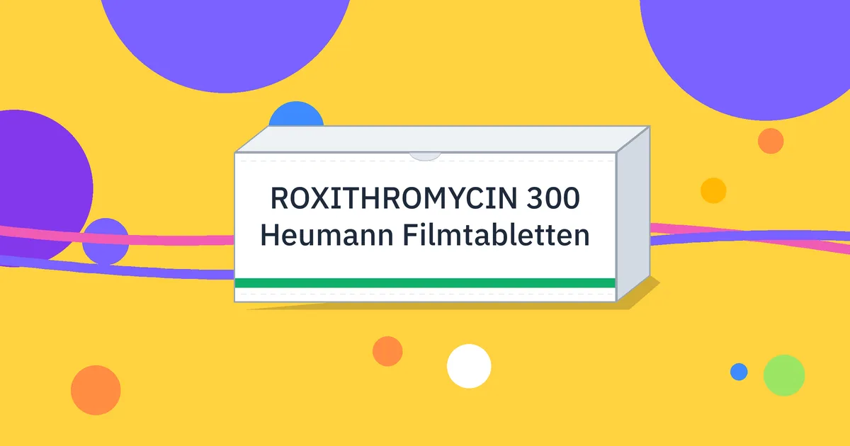 Symbolbild: Packung mit der Aufschrift ROXITHROMYCIN 300 Heumann Filmtabletten (PZN 01347970) – Verfügbarkeit und Bezug in Apotheken in Frankfurt am Main