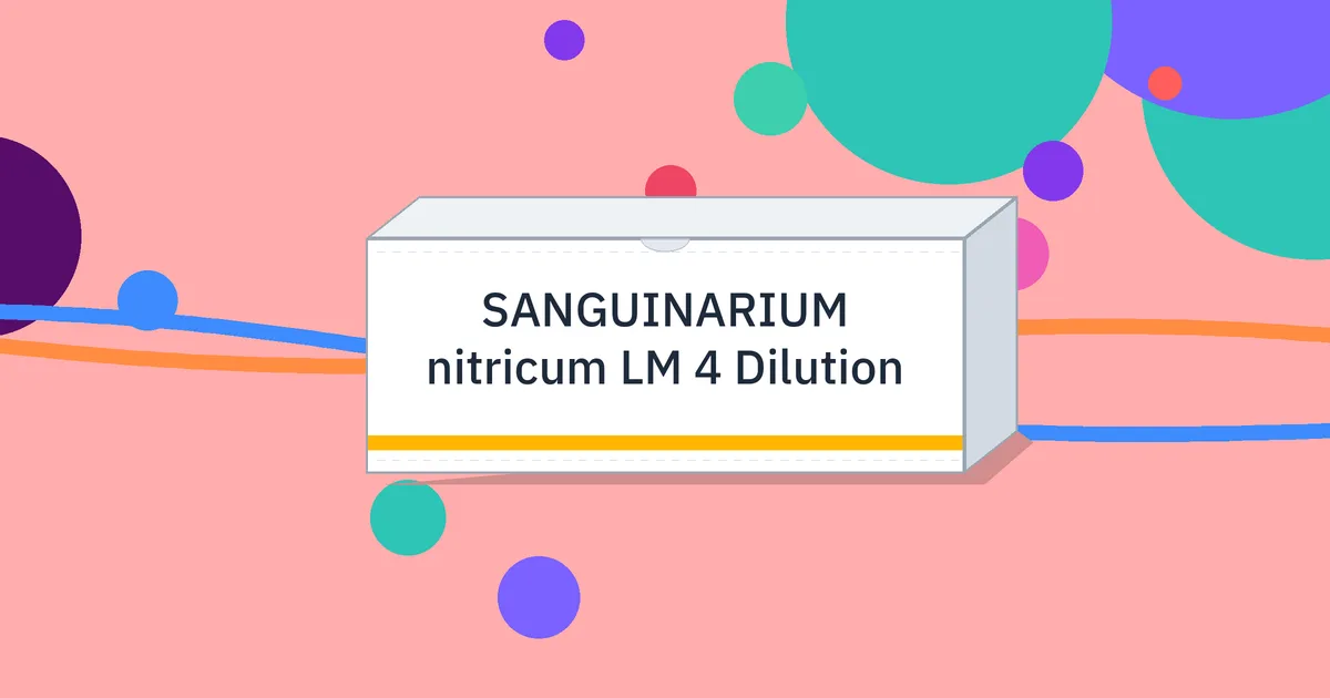 Symbolbild: Packung mit der Aufschrift SANGUINARIUM nitricum LM 4 Dilution (PZN 13181612) – Verfügbarkeit und Bezug in Apotheken in Frankfurt am Main