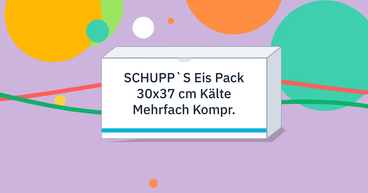 Symbolbild: Packung mit der Aufschrift SCHUPP`S Eis Pack 30x37 cm Kälte Mehrfach Kompr. (PZN 08914998) – Verfügbarkeit und Bezug in Apotheken in Frankfurt am Main