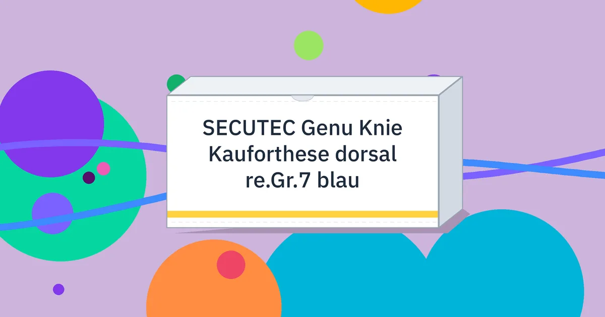 Symbolbild: Packung mit der Aufschrift SECUTEC Genu Knie Kauforthese dorsal re.Gr.7 blau (PZN 17411109) – Verfügbarkeit und Bezug in Apotheken in Frankfurt am Main