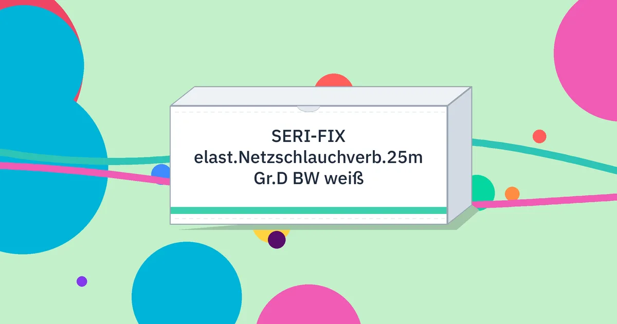Symbolbild: Packung mit der Aufschrift SERI-FIX elast.Netzschlauchverb.25m Gr.D BW weiß (PZN 20845716) – Verfügbarkeit und Bezug in Apotheken in Frankfurt am Main